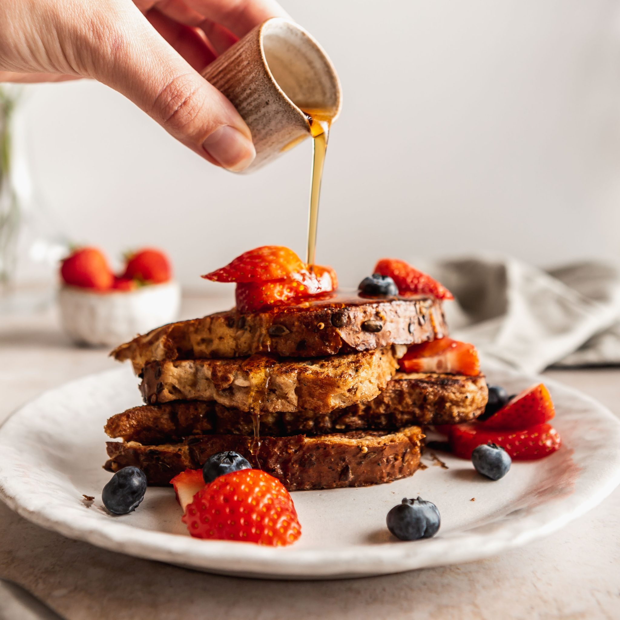 Cinnamon French toast, with maple syrup, berries and greek yogurt ...