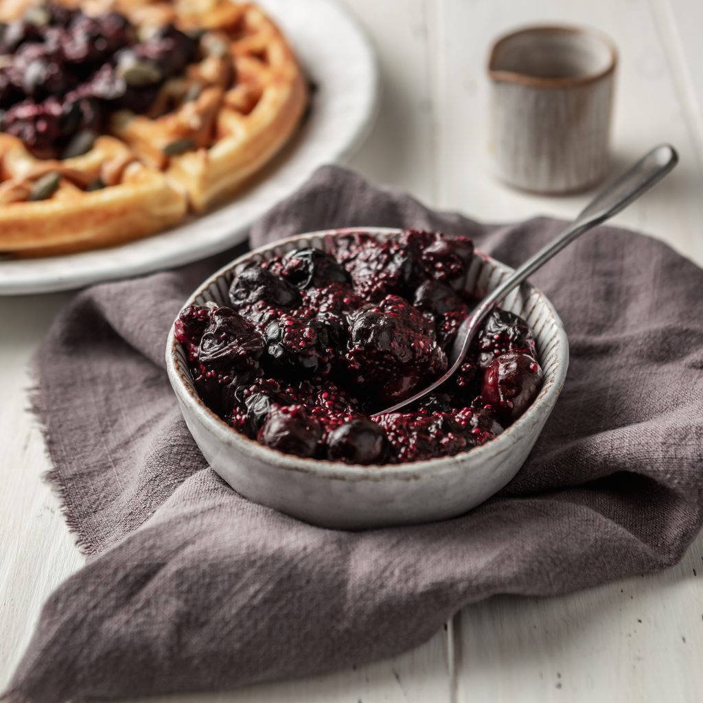Vanilla protein waffles with blueberry chia jam – Sarah's Healthy Kitchen